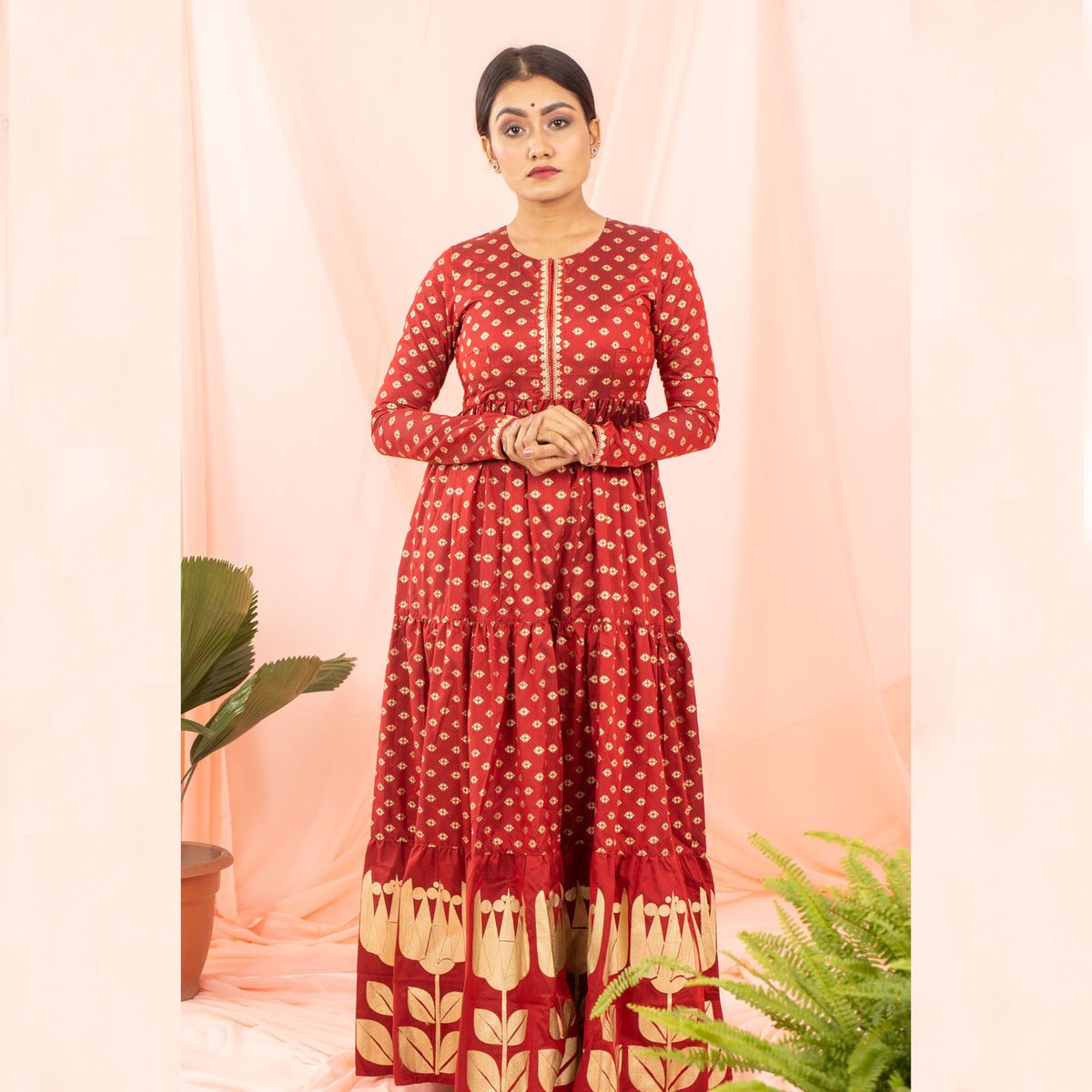 Maroon Silk Tulip Gown | Wearhouse