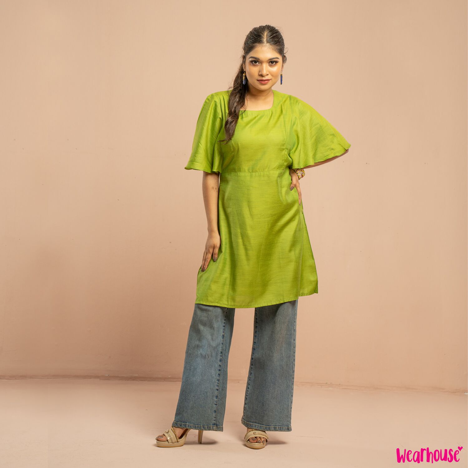 Parrot Green Butterfly Tunic Kurti | Wearhouse