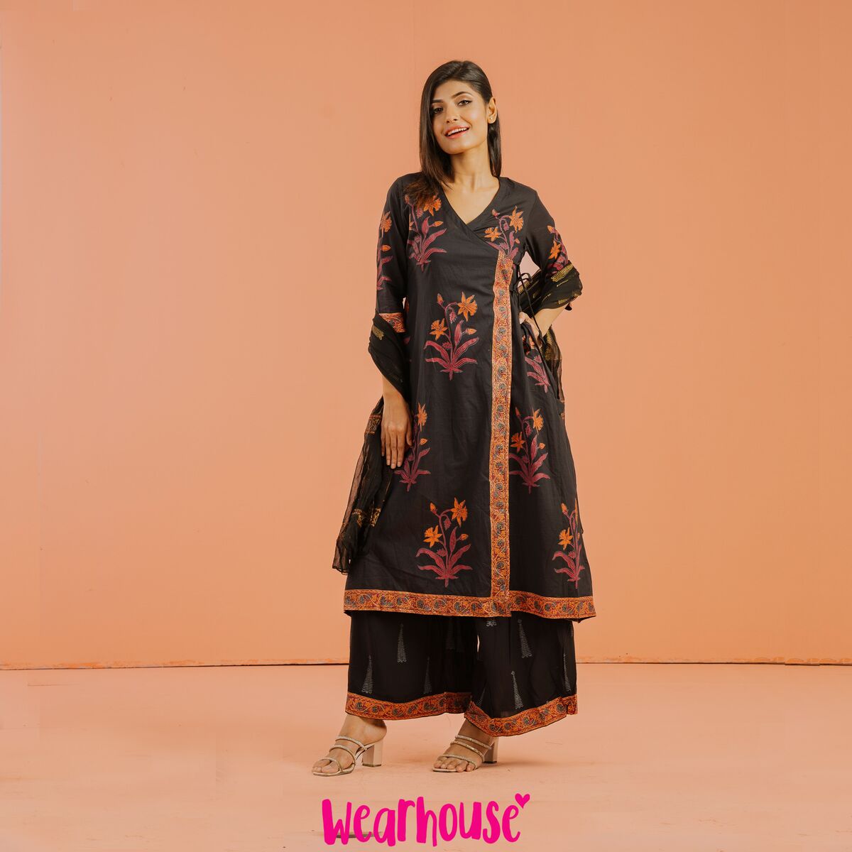 Black Daffodil Angrakha Set | Wearhouse